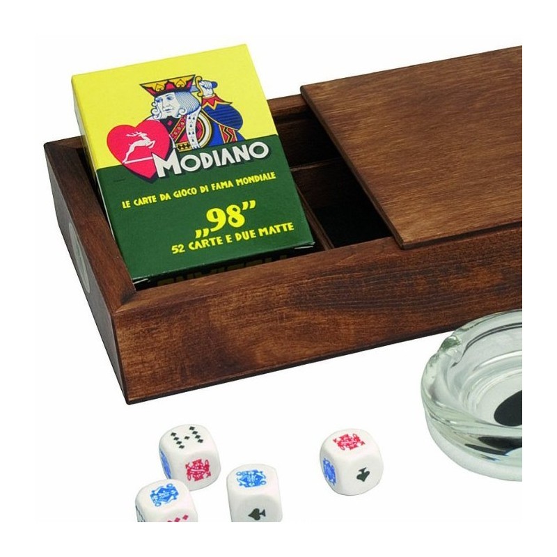 Scatola in frassino spazzolato noce Carte Dadi e Posacenere Modiano Made i